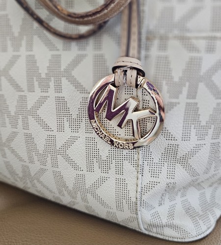 MICHAEL KORS Womens Ivory Signature Logo Adjustable Double Handles Tote ...