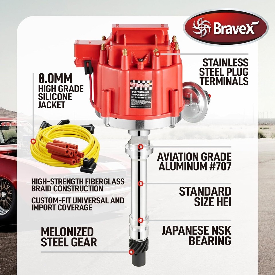 HEI Distributor for Chevy Small Big Block w/ Spark Plug Wires Ignition ...