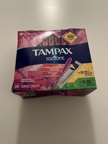 Tampax radiant duopack multi 16 regular 12 super 28 count box unscented ...