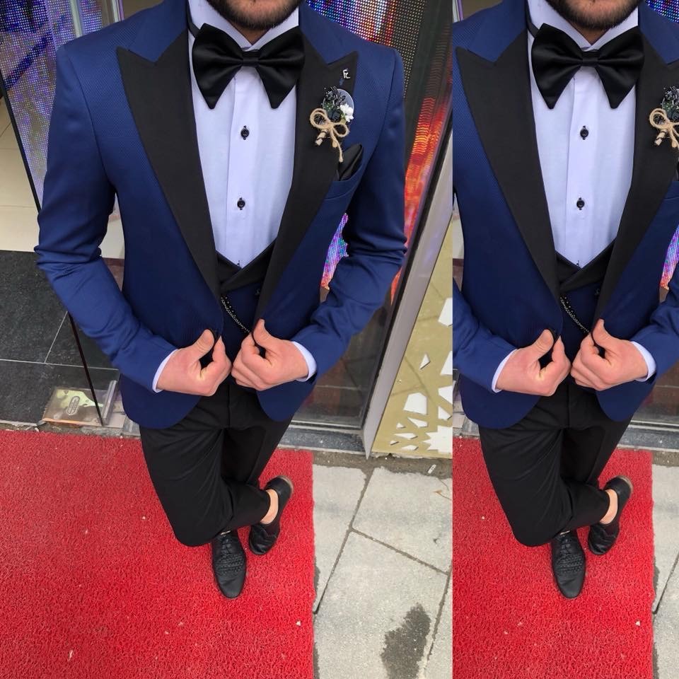 Designer Smoking Shawl Collar Wedding Blue Men's Suit Vest Tailored ...