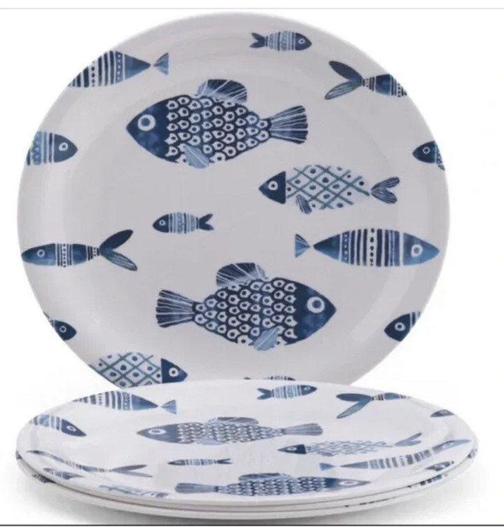 Sigrid Olsen Fish Dinner Plates Melamine Set of 4 Blue White Beach ...