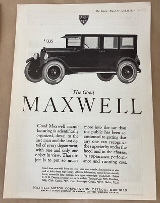 Maxwell Motor automobile print ad 1923 originl vintage illus retro art ...