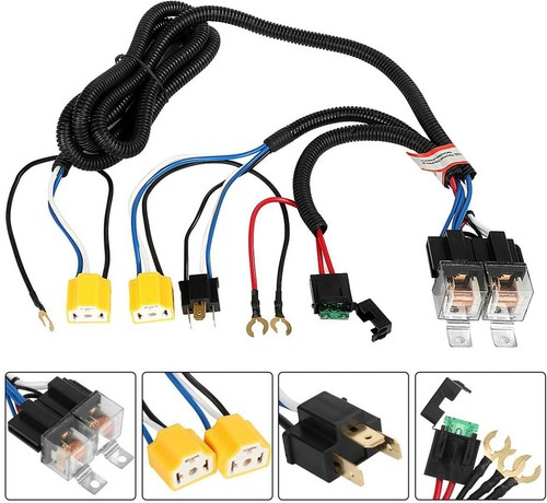 H4 LED Headlight Wiring Relay Harness Negative Switch Fused Kit For ...