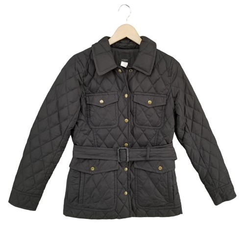 J.CREW Excursion Quilted Jacket Womens Black Belted Down Filled Mid ...