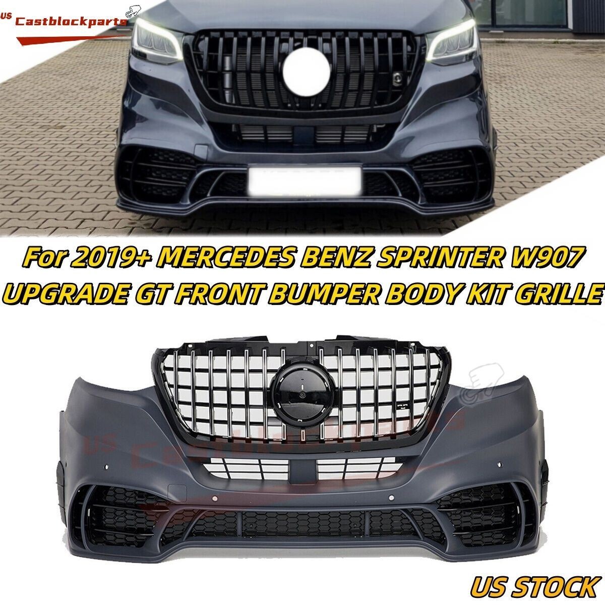 For 2019+ MERCEDES-BENZ SPRINTER W907 UPGRADE GT FRONT BUMPER BODY KIT ...