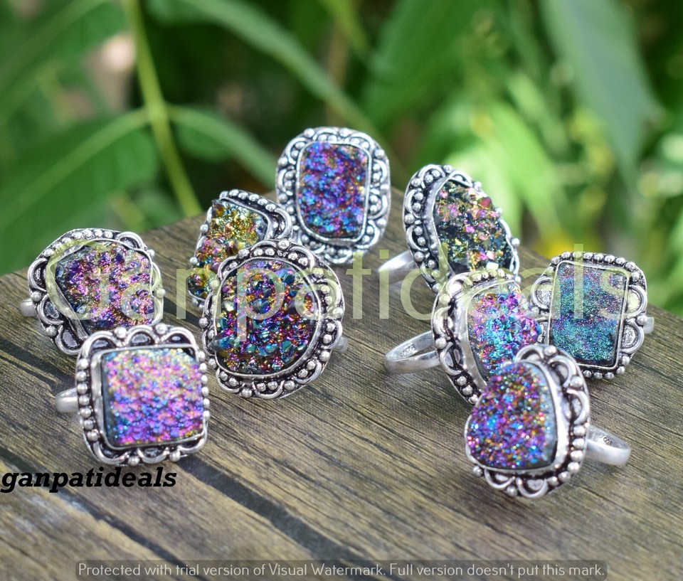 Sale ! Titanium Druzy Gemstone Ring 5pcs Wholesale Lot 925 Silver Plated Jewelry | eBay