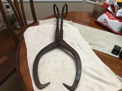 VINTAGE Large Double Handle Steel ICE TONGS / HAY BALE Farm Tool - 31 ...