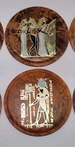 Vintage Egyptian Themed Coasters Set of 6 - Leather Like Texture Over ...