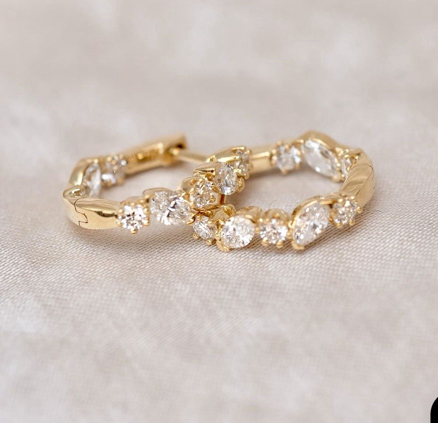 14kt Yellow Gold Fancy Shape Diamond Hoop Earrings For Womens Huggie ...
