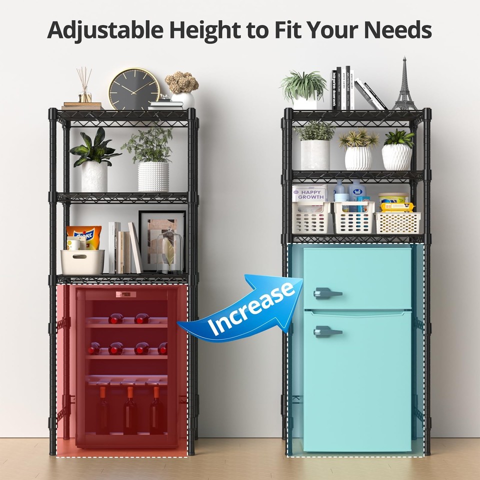 Hodonas 3-Tier Mini Fridge Stand, Adjustable Heavy Duty Storage Shelves ...
