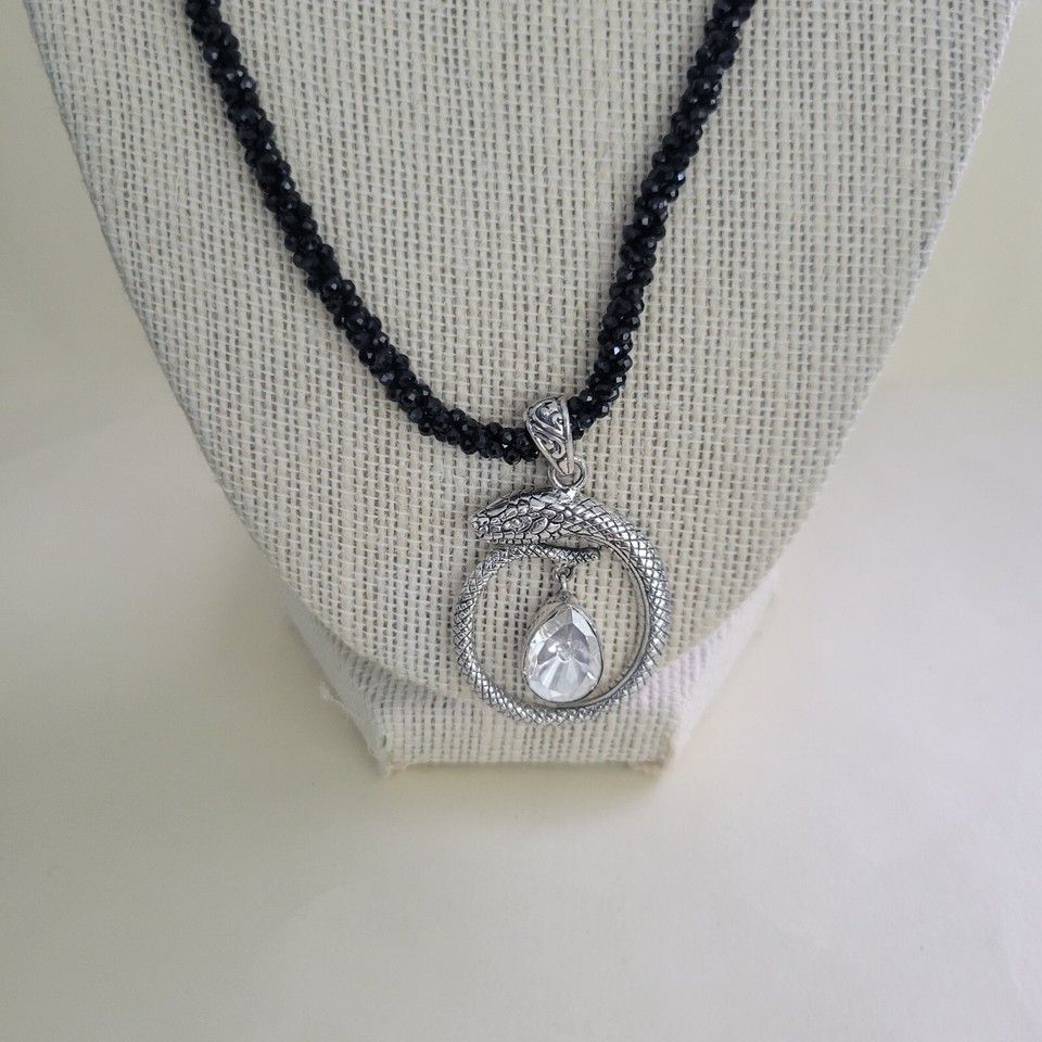 Bali Legacy Polki Moissanite, Black Spinel Beaded Snake Necklace 20 ...