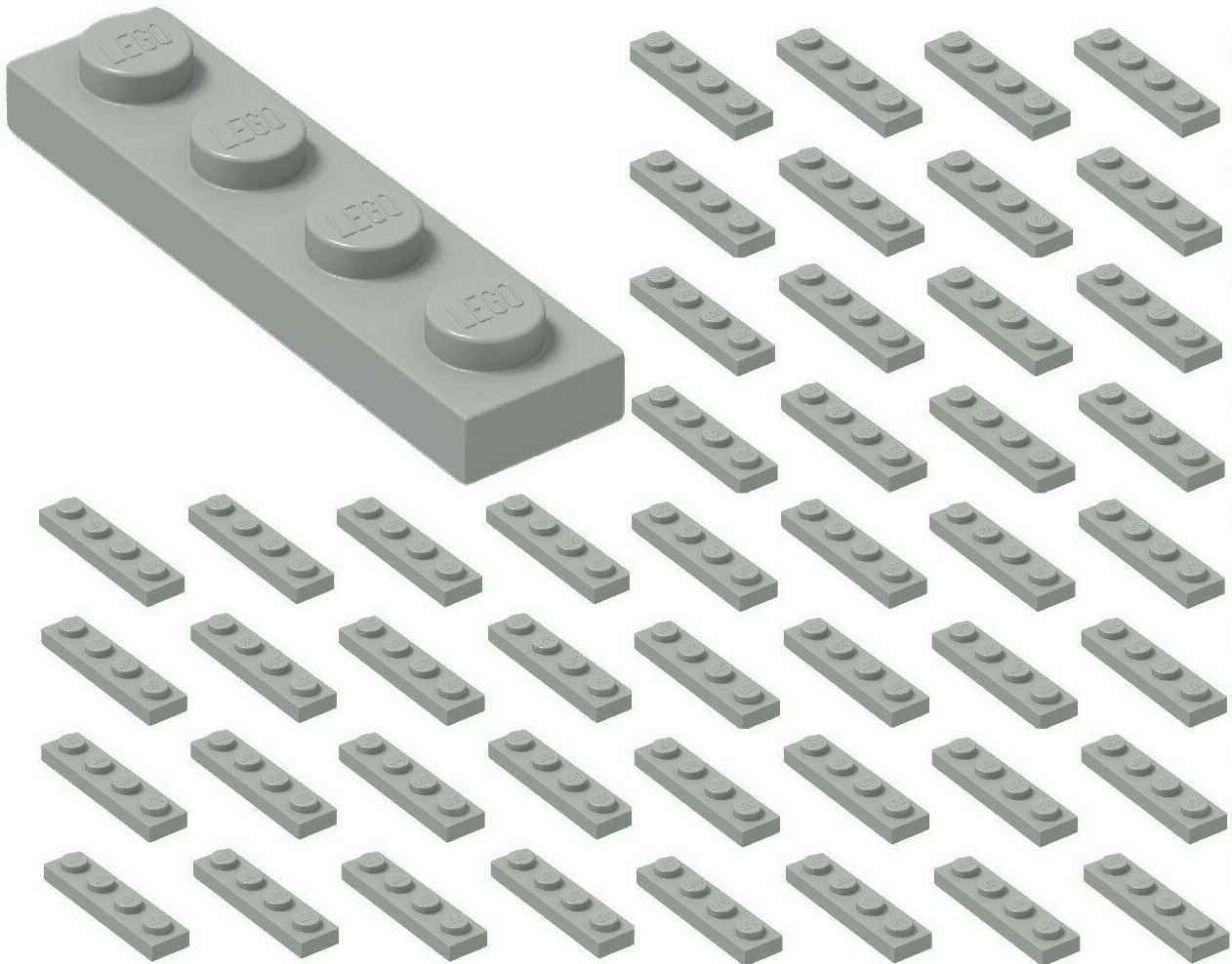 ☀️50x NEW LEGO 1x4 Light Bluish Gray Plates (#3710) BULK Parts City ...