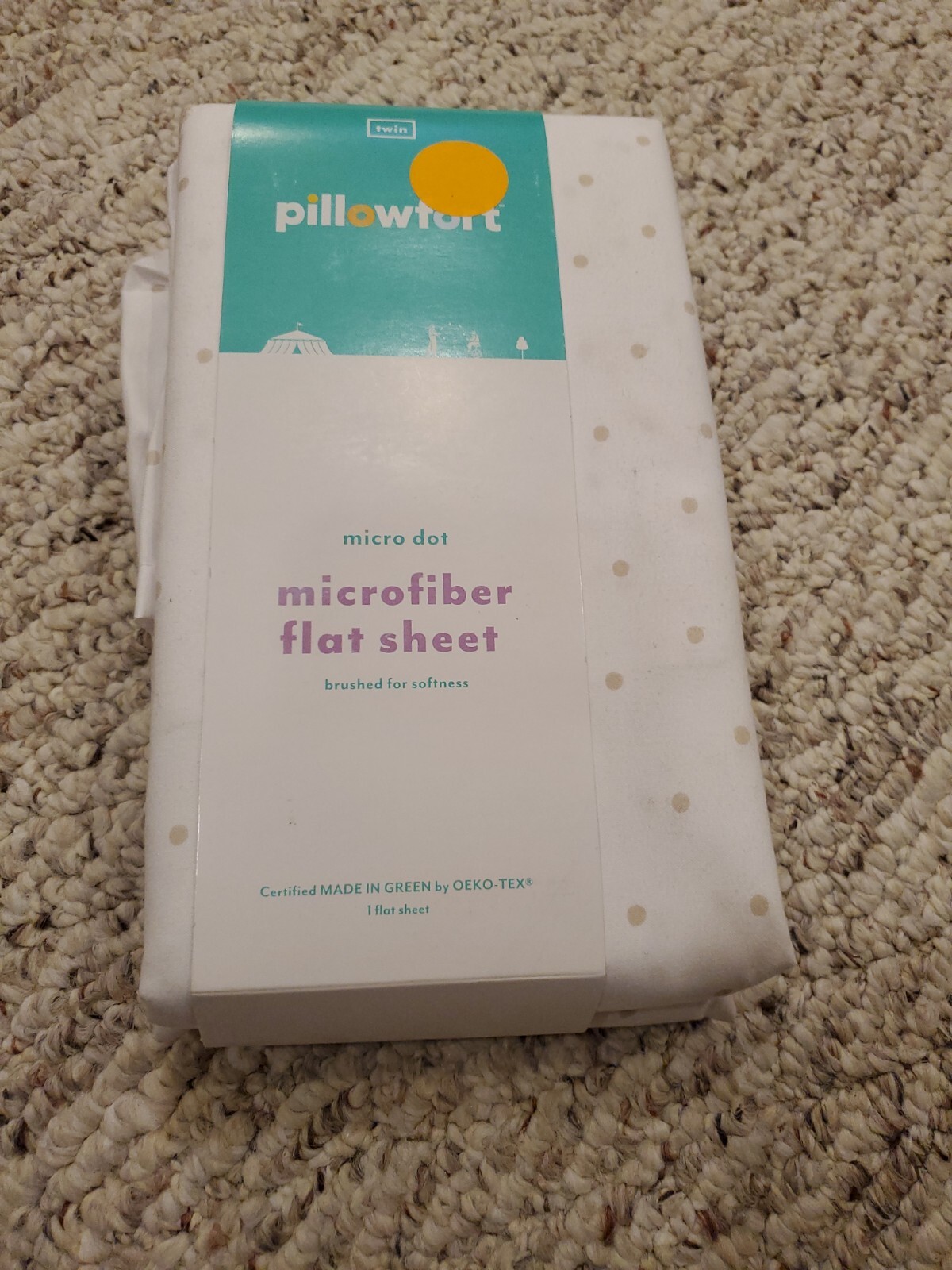 Pillowfort Micro Dot White with Beige Microfiber Flat Sheet Twin NEW | eBay