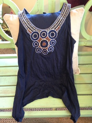 Fabulously Famous Asymmetrical Small Blue Tank With Embellishments | eBay