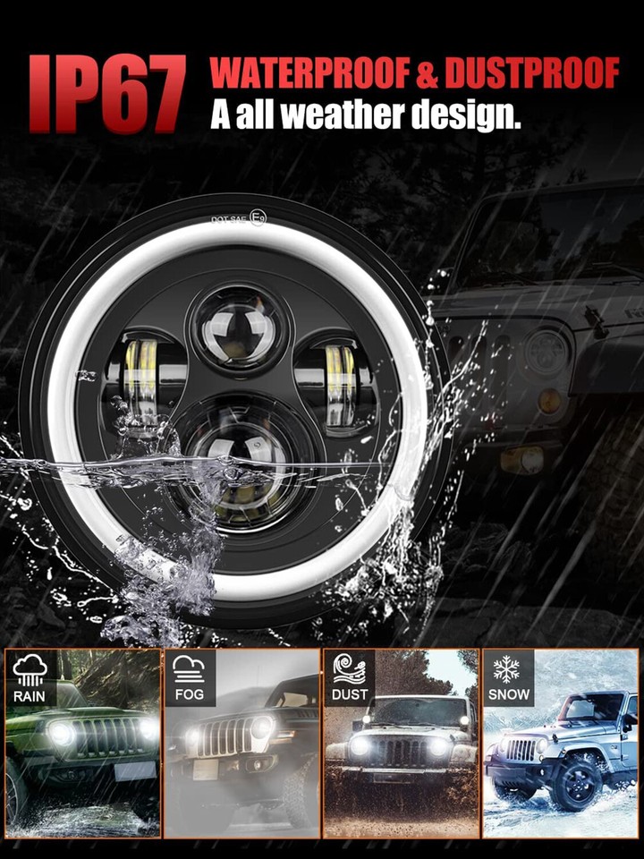 Pair For Porsche 911 912 914 924 928 944 7" Round LED Headlights Hi/Lo ...