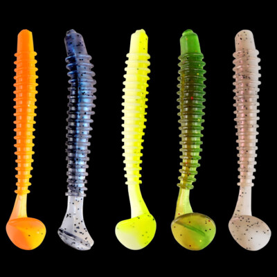 50PCS Soft Plastic Fishing Lures Bass Trout Grub Worm Baits Paddle Tail ...