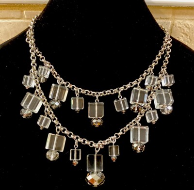 LOFT Ann Taylor VINTAGE CHUNKY Double Chain Acrylic Bead Necklace ...