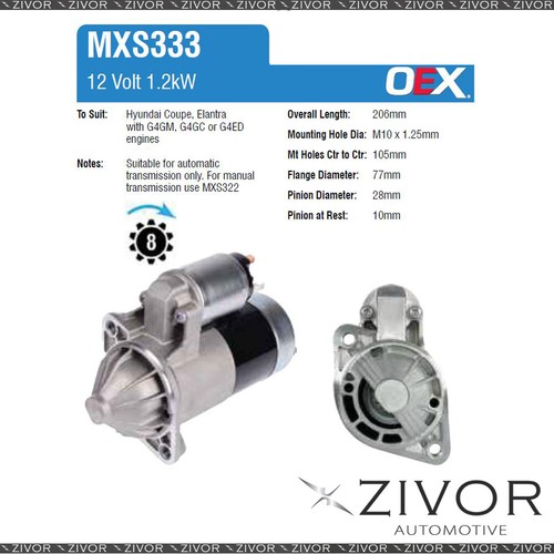 MXS333-OEX Starter Motor 12V 8Th CW Mando Style For KIA Cerato, LD | eBay