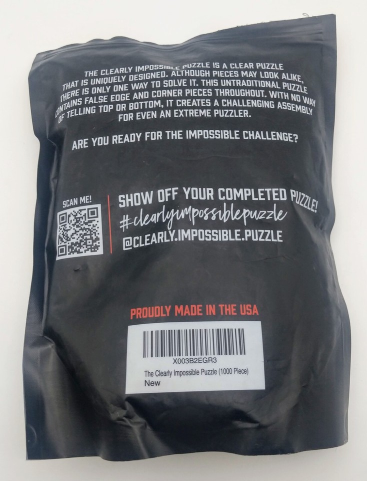 The Clearly Impossible Puzzle 1000 Pieces Transparent Difficult Made in ...