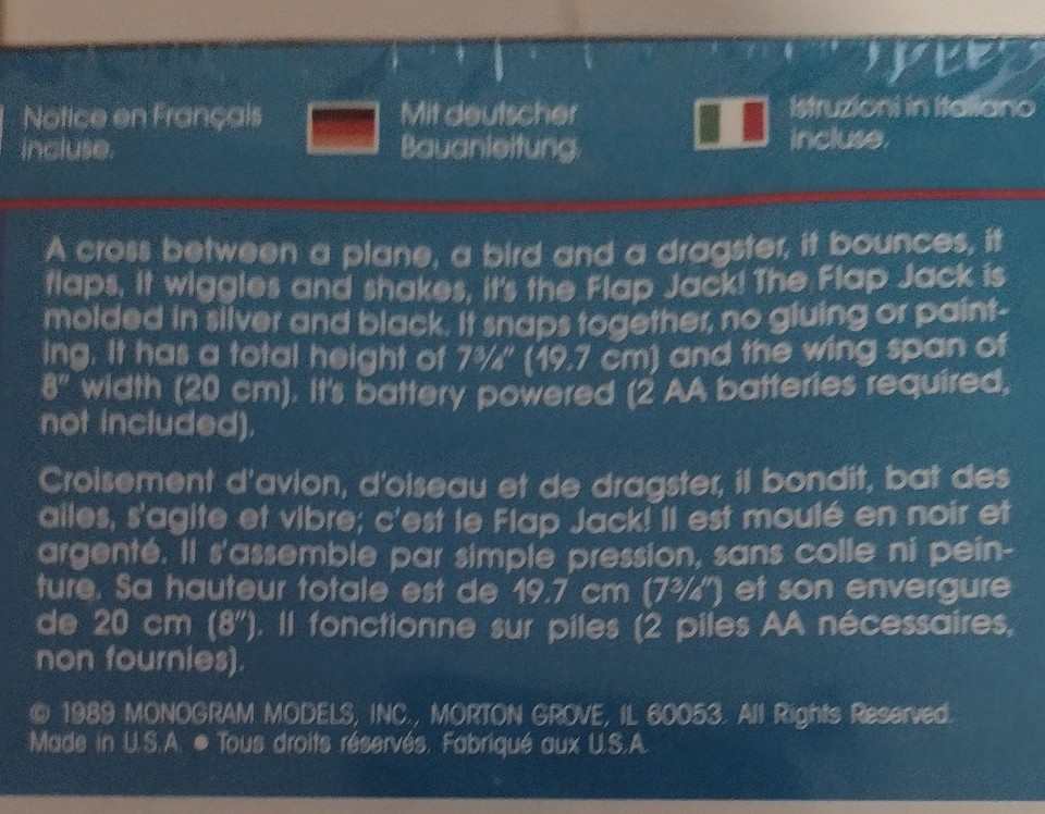 Monogram Flap Jack Plastic Snap Tite Model Kit VINTAGE 1989 NEW SEALED ...