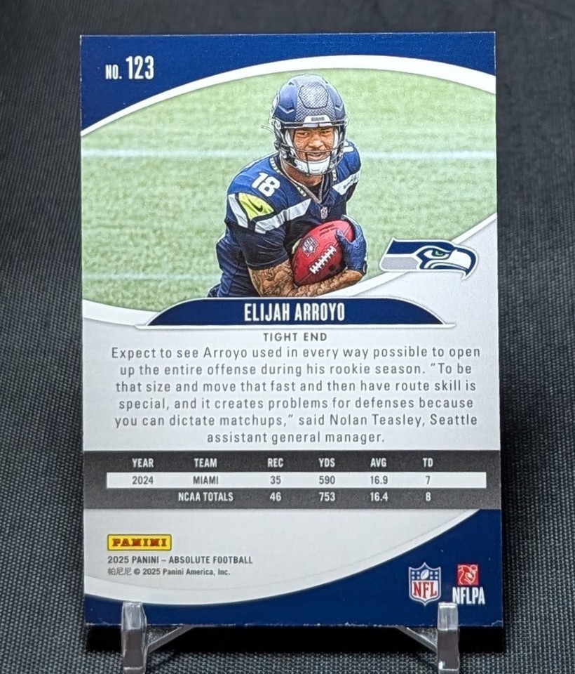 Elijah Arroyo Red & Green Foil Rookie 2025 Absolute Football Card #123 ...