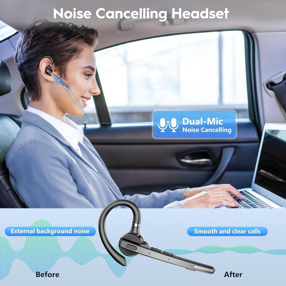 New bee Bluetooth Headsets Dual Mic V5.1 Bluetooth Earpiece Wireless ...