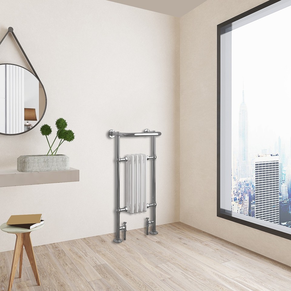 White Bathroom Victorian Heated Towel Rail Traditional Column Designer ...