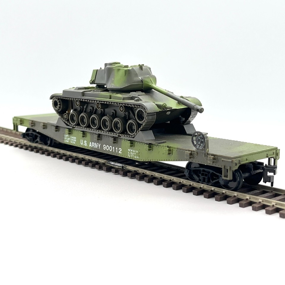 AHM US Army Flat Car with Military Tank Load 900112 HO Scale | eBay