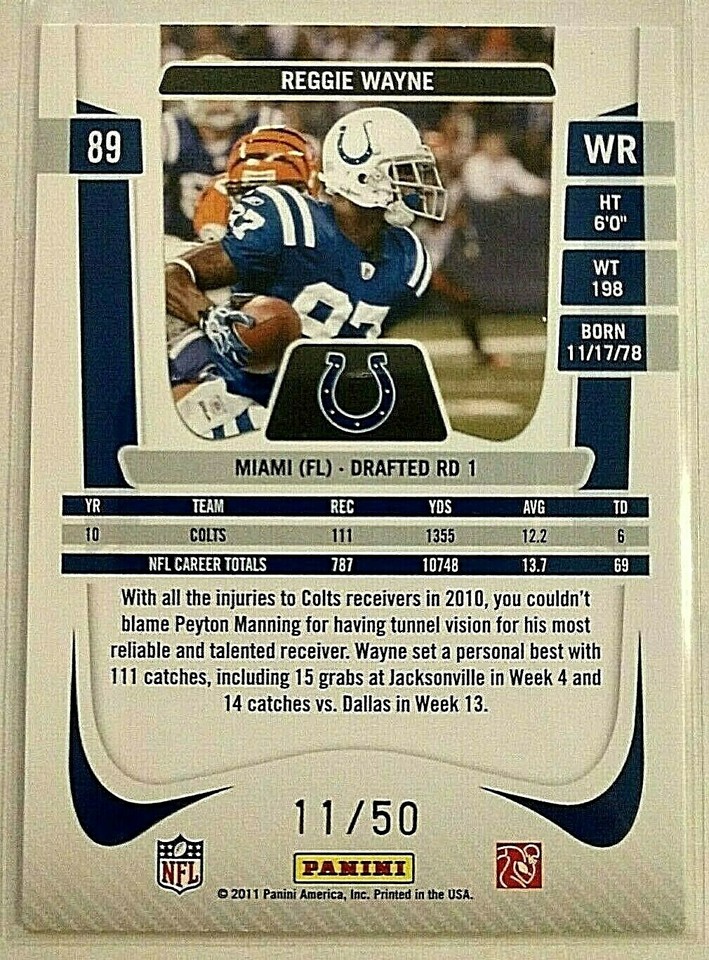 2011 Prestige Xtra Points Purple Reggie Wayne card #89 /50 COLTS # ...