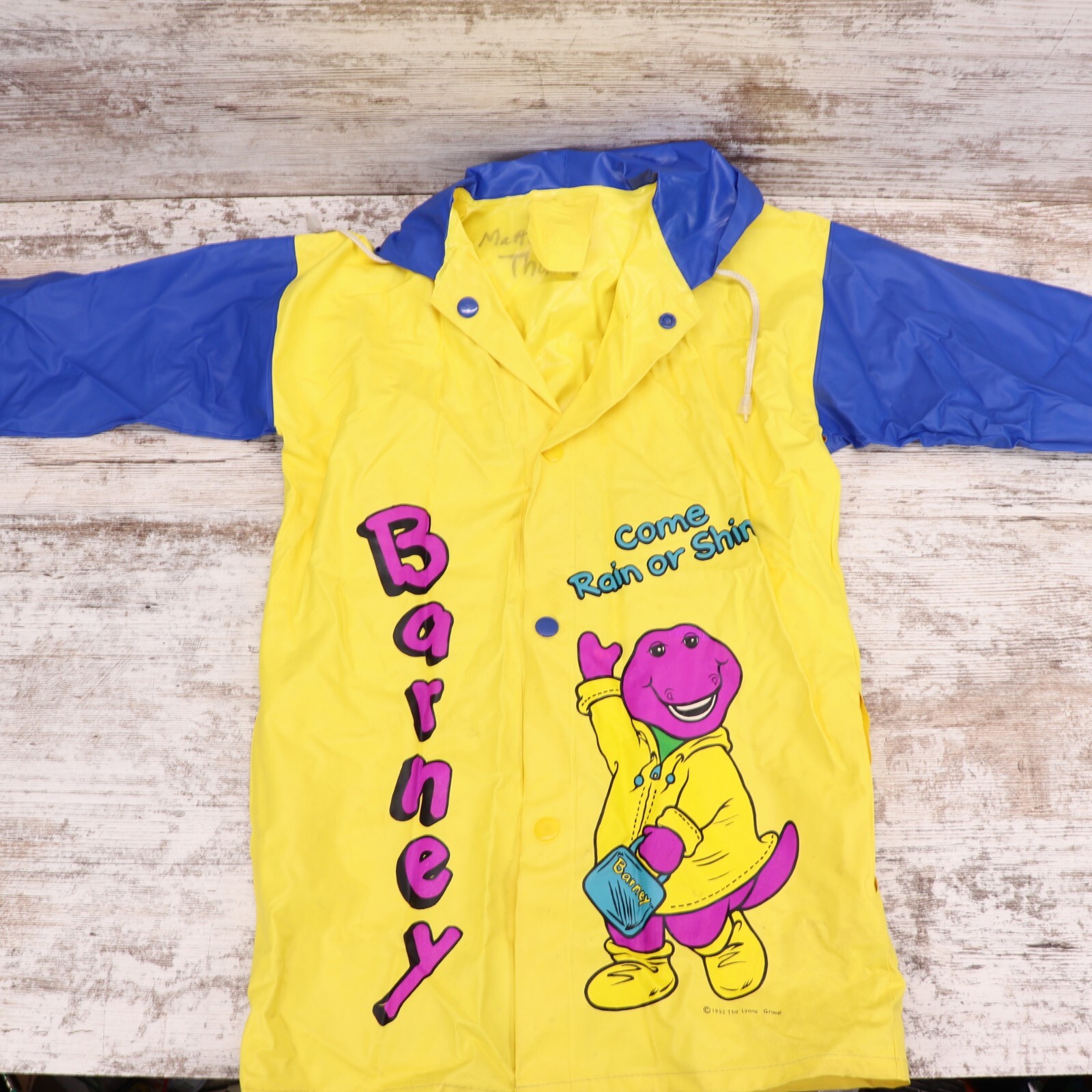 Vintage Barney Vinyl Hooded Rain Coat Youth Kids Size… - Gem