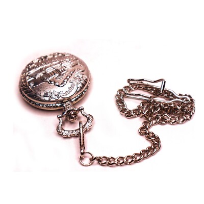 Mini pocket watch victorian train design with chain gift for antique ...