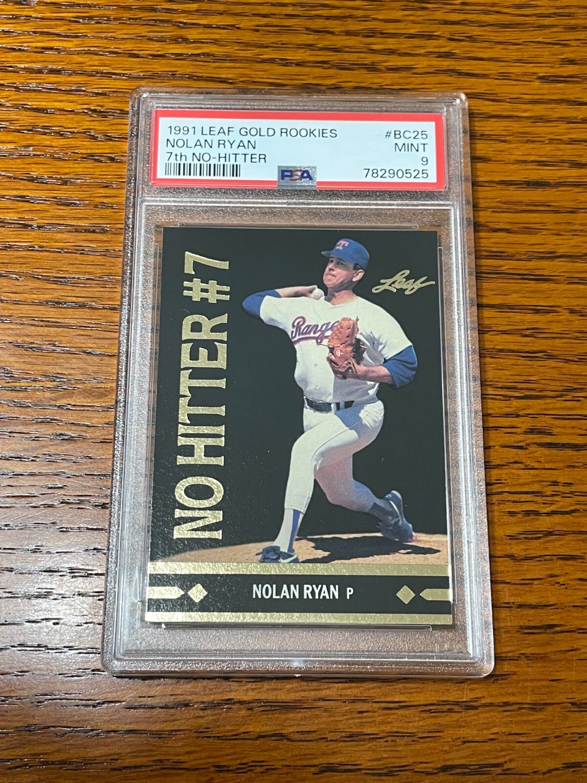 NOLAN RYAN~POP 144~1991 LEAF GOLD LEAF ROOKIE 7TH NO-HITTER PSA-9 MINT ...