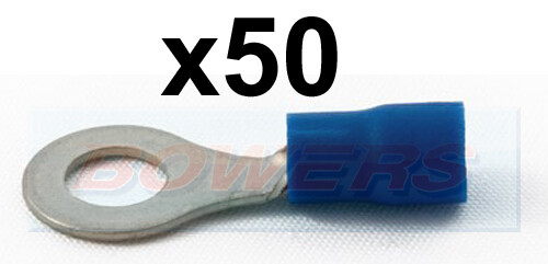 BLUE RING CONNECTORS TERMINALS 6.4mm HOLE FOR 1.5mm²-2.5mm² CABLE 50 ...