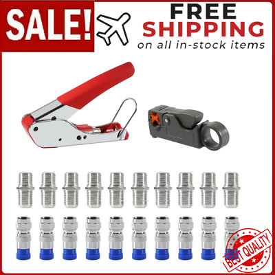 Coaxial Compression Tool Kit Crimper Wire Stripper TV Coax Cable CCTV ...