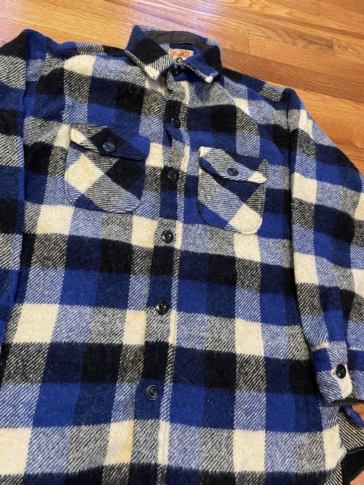 50s True Vintage Chill Chaser Blue Top Blue Plaid Mens Large Button Up ...