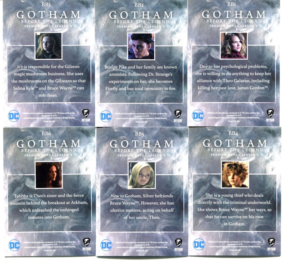 2017 Gotham Season 2 Bad and Beautiful Chase Trading Card Set BB1-BB6 ...