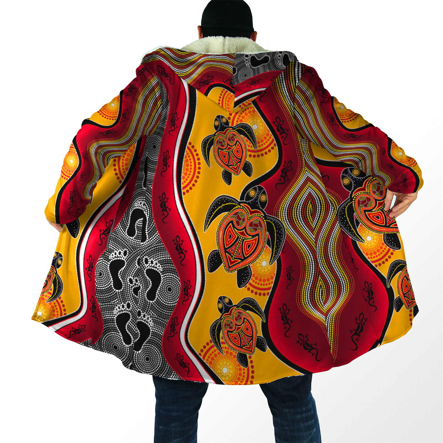 Sherpa Lined Aboriginal Indigenous Art 3D Printed Jacket Hooded Cloak ...