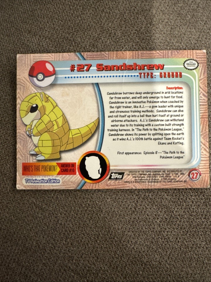Pokemon Topps - TV Animation Edition - Sandshrew #27 - Regular - HP | eBay