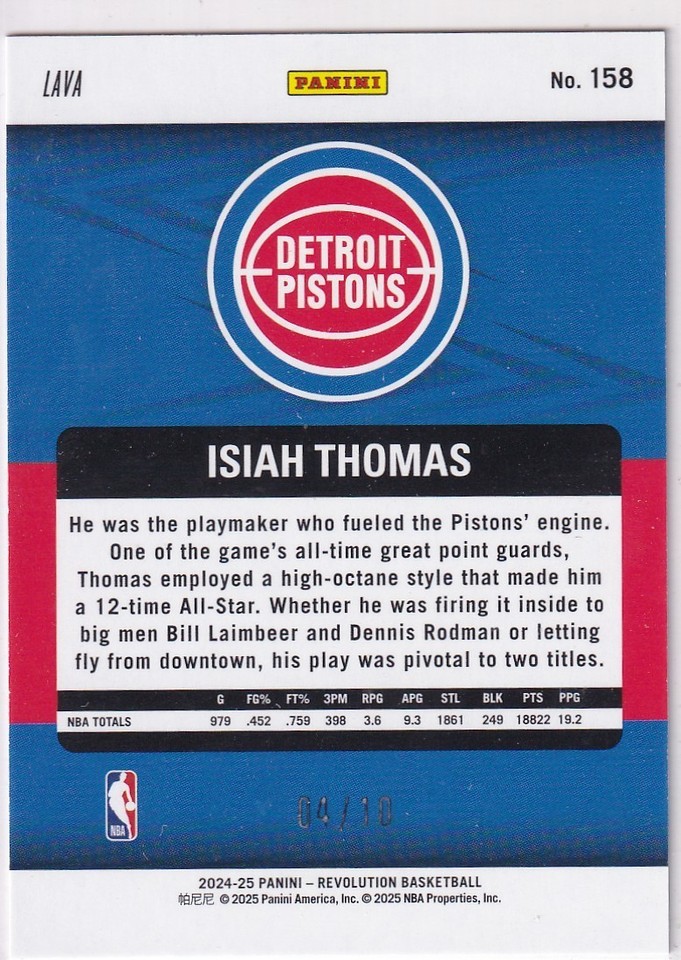 2024-25 NBA Panini Revolution No. 158 Isiah Thomas Legends Lava 4/10 | eBay