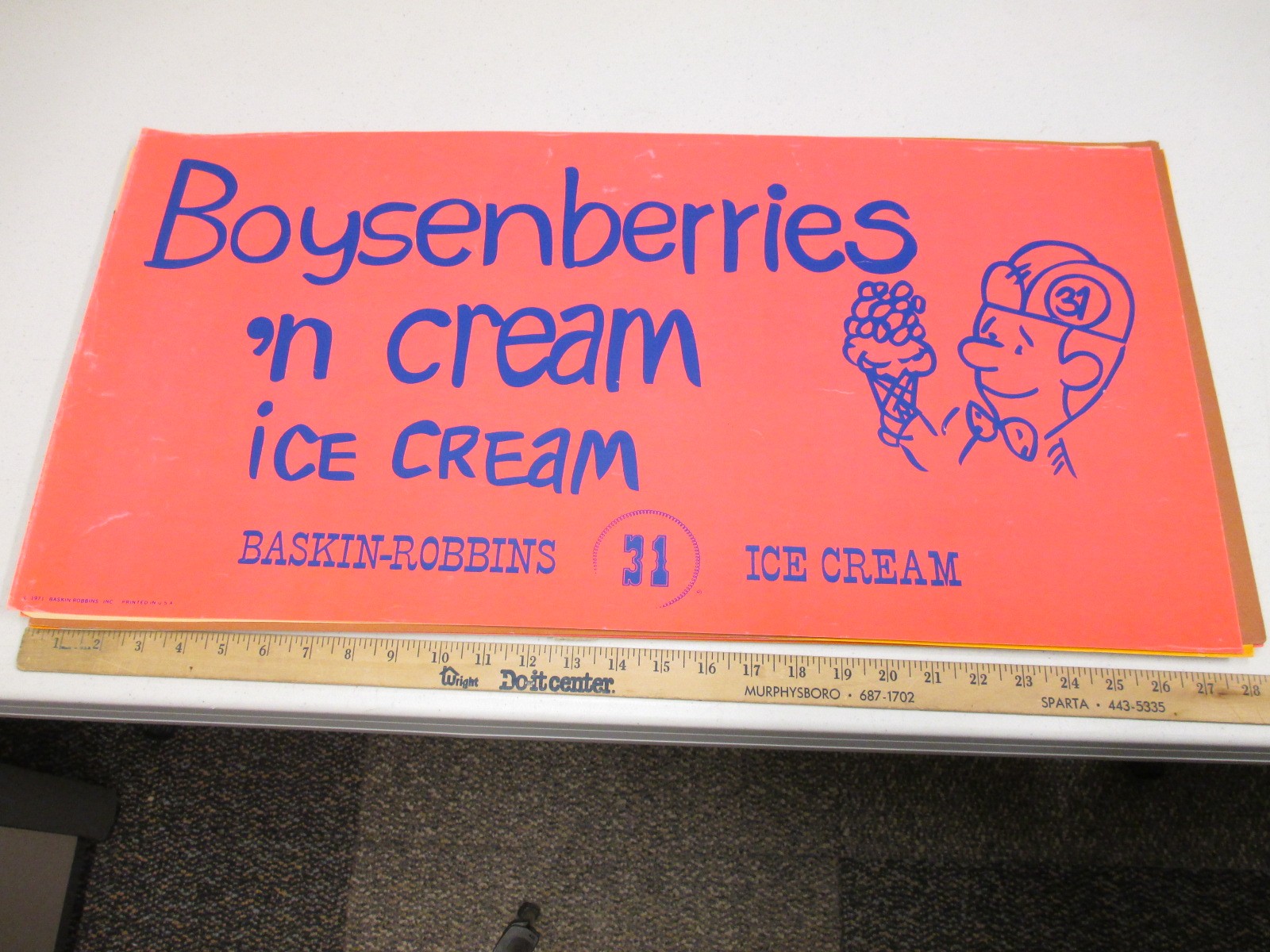 Baskin Robbins ice cream 1971 store display sign poster BOYSENBERRIES ...