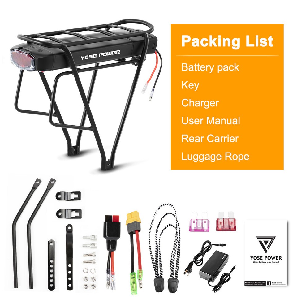 Rear Rack Ebike Battery 36V 13Ah 0-750W Electric Bike Lithium ion ...