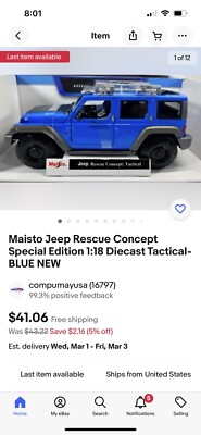 Maisto Jeep Rescue Concept Special Edition 1:18 Diecast Tactical-BLUE ...