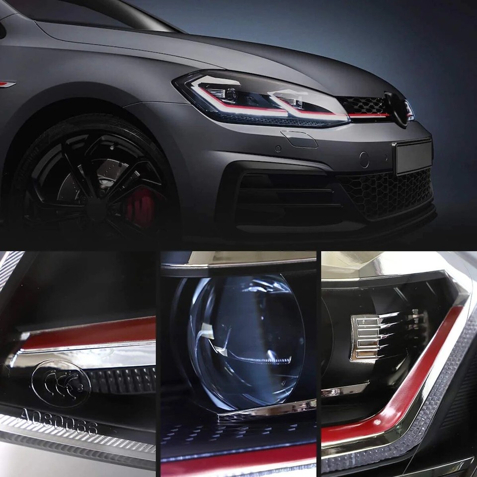 2Sets Led Red Line Headlights+Smoked Tail Lights Fit 2015-17 VW Golf 7 ...