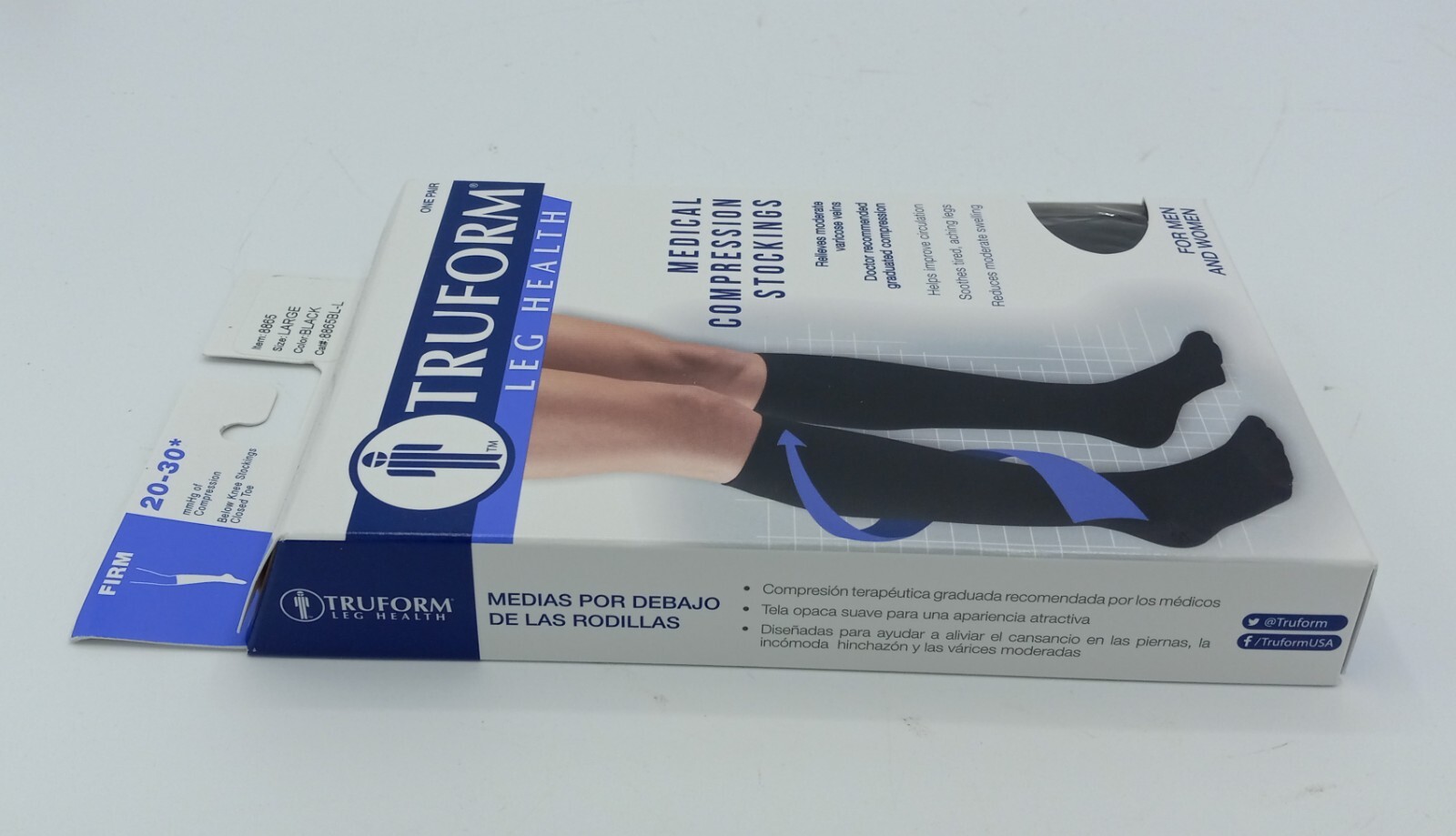 Truform Firm Black 20-30 Medical Compression Below Knee Sock Stockings ...