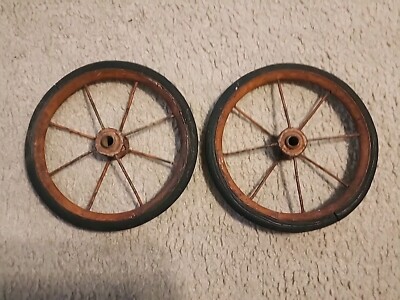 Vintage Rustic Buggy/ Carriage Wheels Spoked Solid Rubber Set (2) | eBay