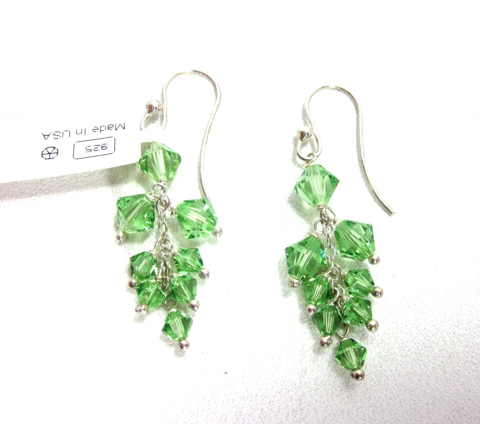 STERLING SILVER SWAROVSKI ELEMENTS PERIDOT COLORED BICONE CLUSTER DROP ...