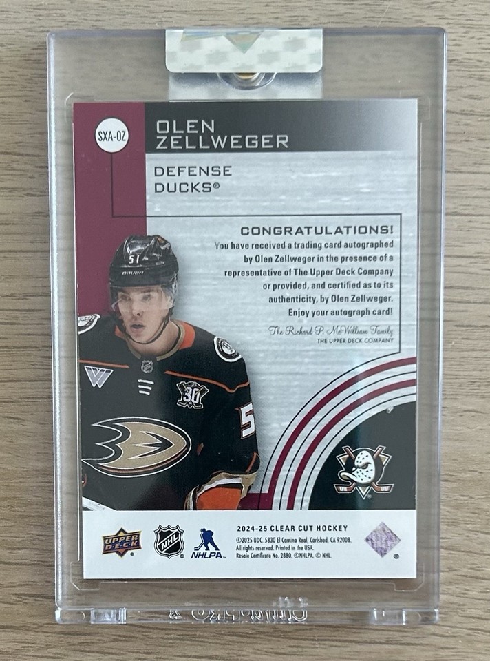 2024-25 Clear Cut Hockey Spxcitement Olen Zellweger Auto Ducks | eBay