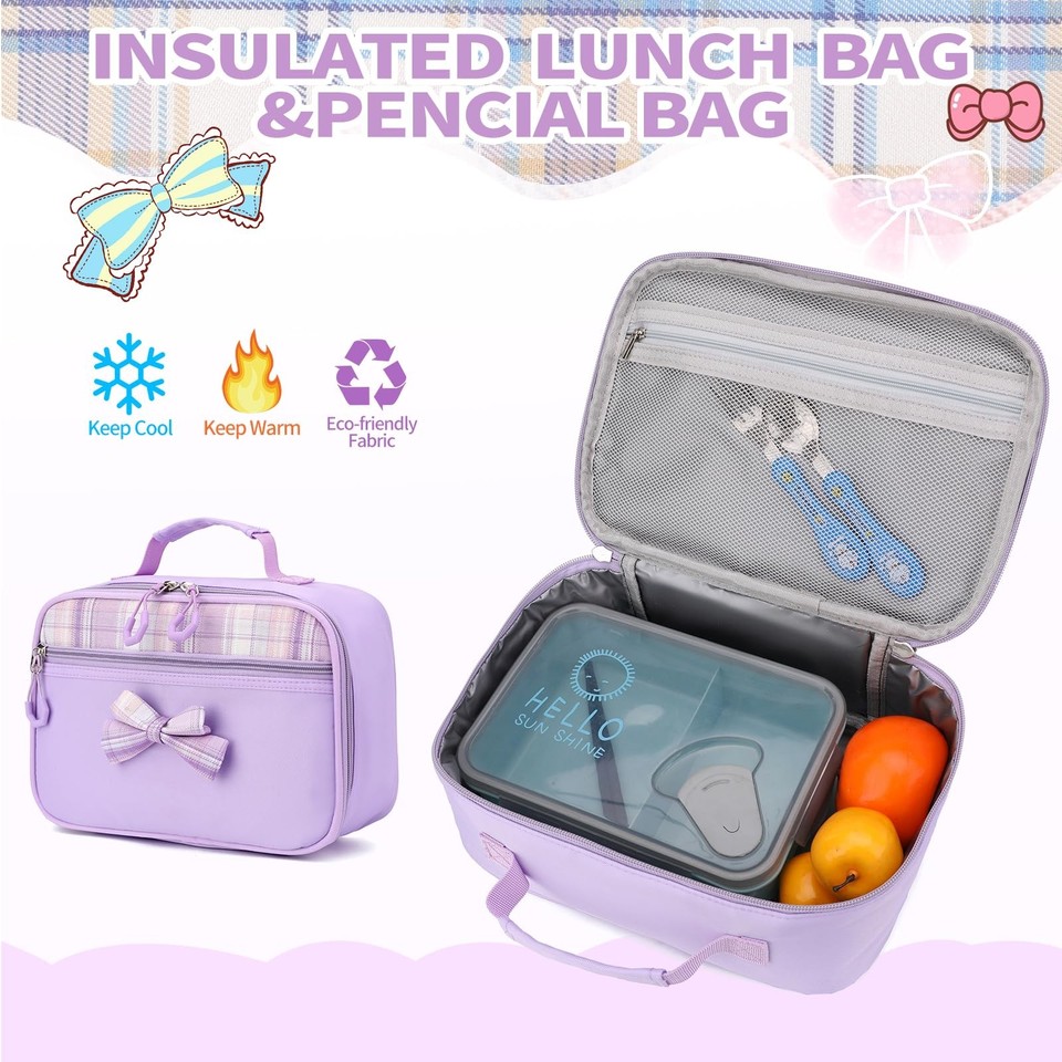 Girls Backpack Set,17 inch School Backpacks Cute Book Bag with Lunch ...