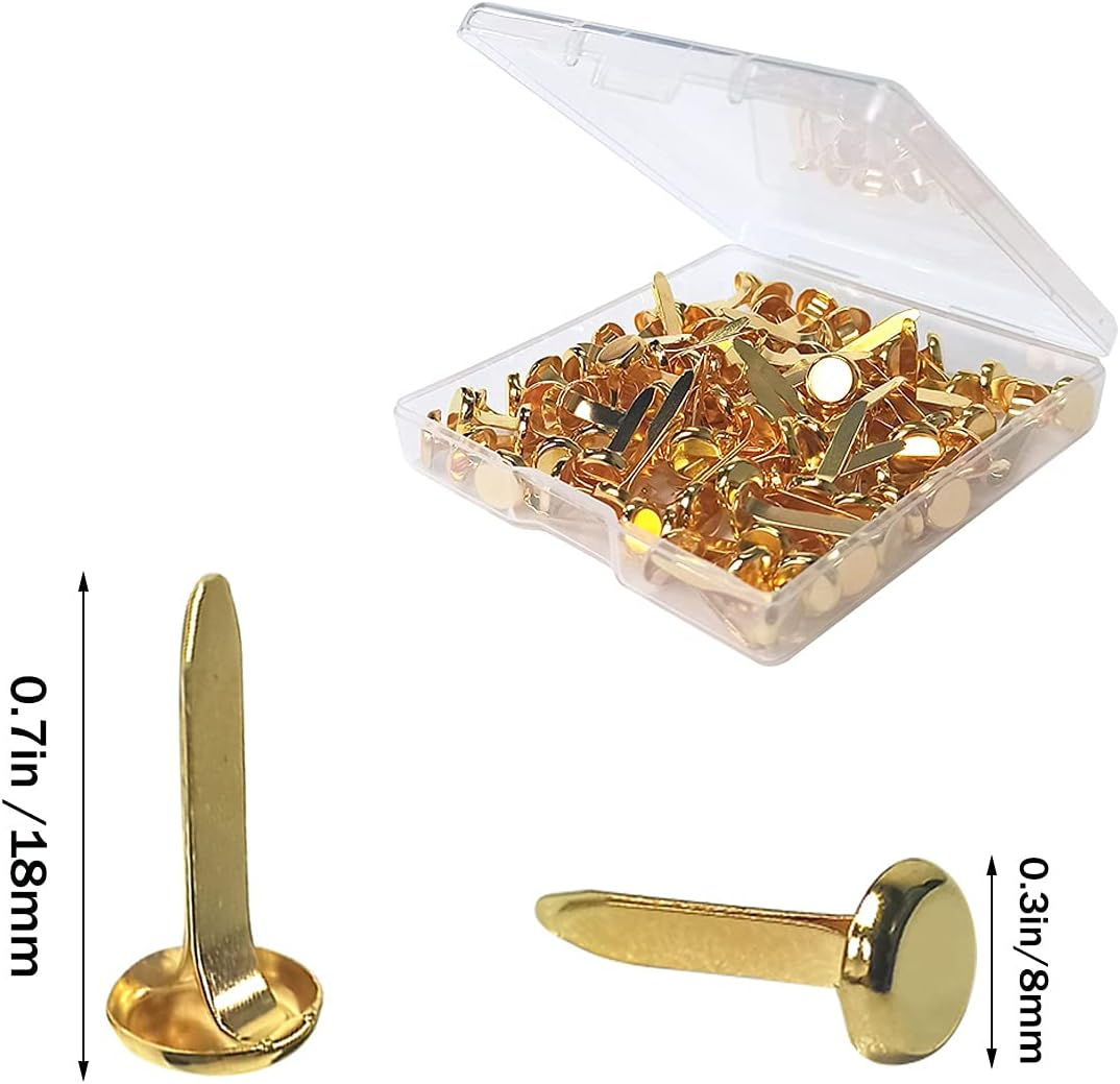 100 Pcs Brass Paper Fasteners, 8X17Mm Plated Mini Brads for ...
