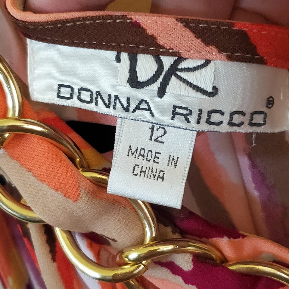 Donna Ricco NWT Orange/Coral Swirl Sleeveless Chain Link Neckline Dress ...